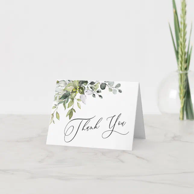 Simple Elegant Eucalyptus Watercolor Greenery Thank You Card | Zazzle