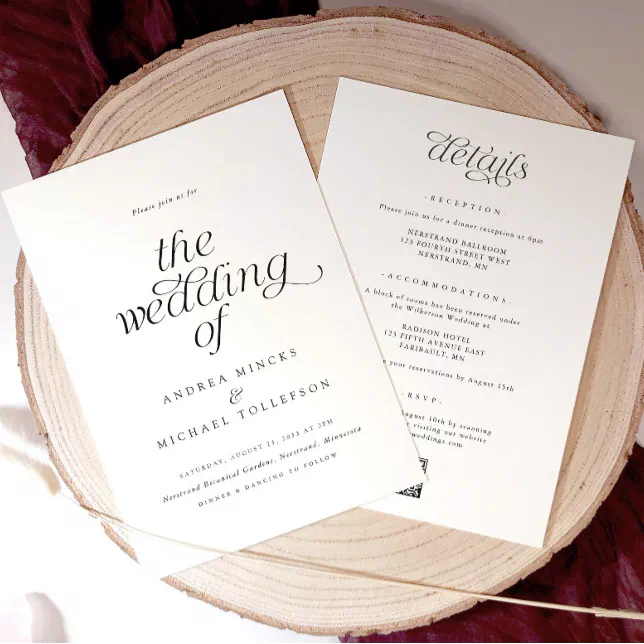 Simple Elegant Romantic All in One Wedding Wedding Invitation | Zazzle