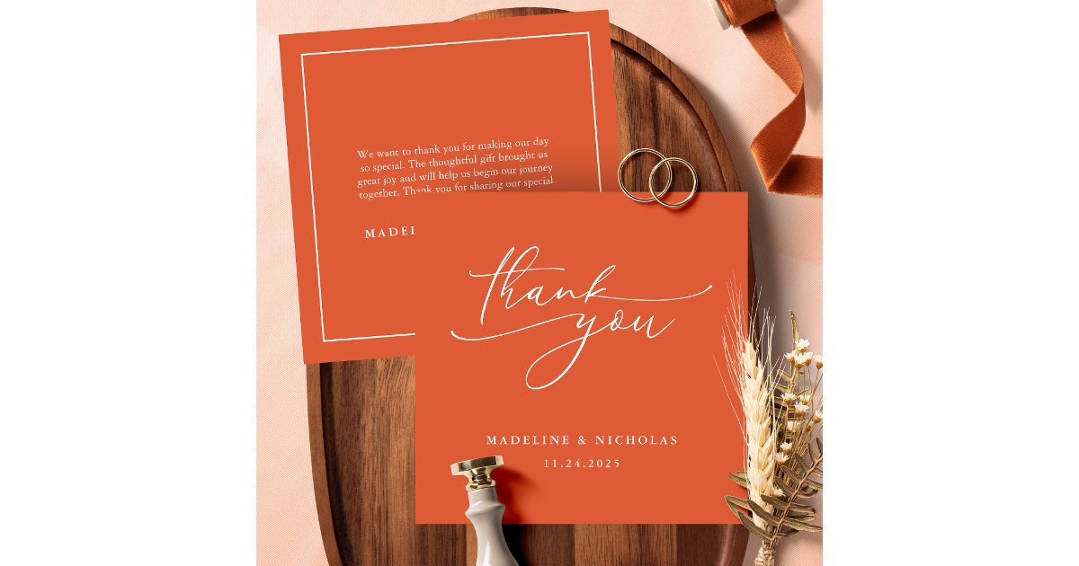 Simple Elegant Verona Sunset Calligraphy Thank You Card | Zazzle