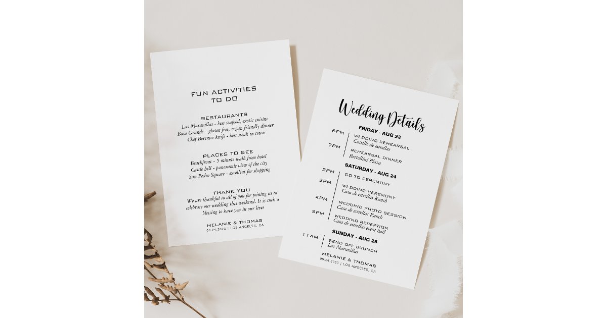 Simple Formal Calligraphy Wedding Itinerary Card | Zazzle