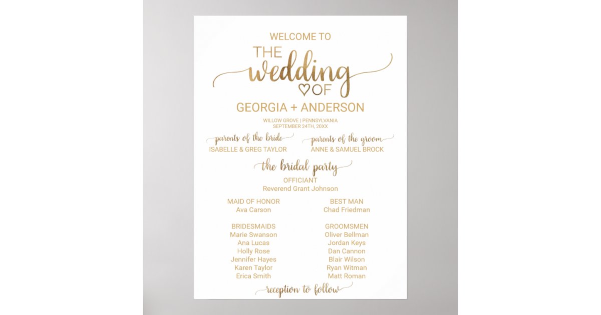 Simple Gold Calligraphy Wedding Program Poster | Zazzle