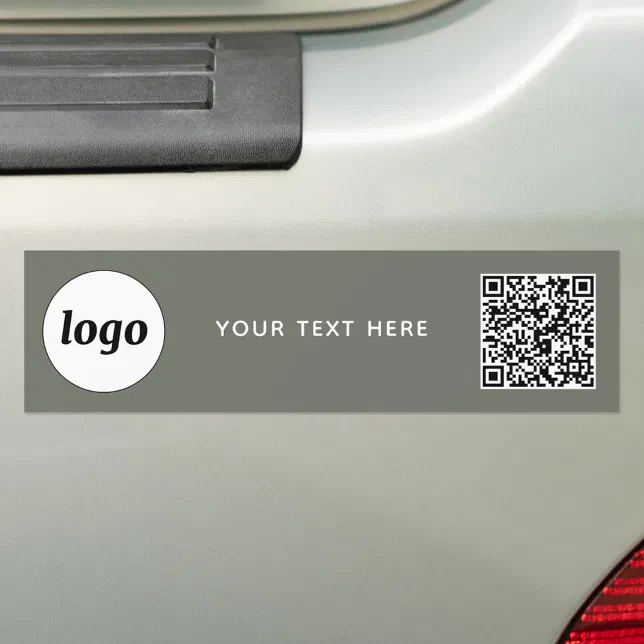 Simple Logo and Text Business QR Code Sage Green Bumper Sticker | Zazzle
