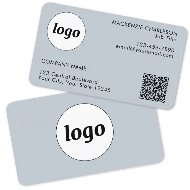 Simple Logo and Text QR Code Powder Blue Business Card | Zazzle