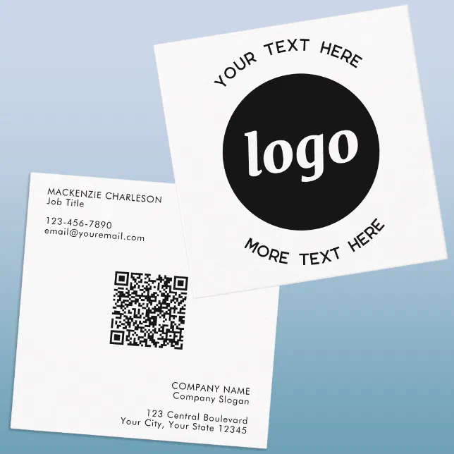 Simple Logo and Text QR Code Square Business Card | Zazzle
