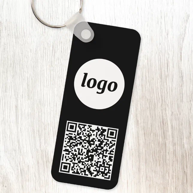 Simple Logo QR Code Business Black and White Key Ring | Zazzle