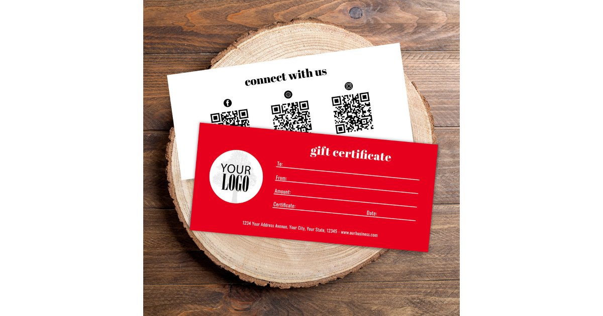 Simple Logo QR Code Gift Certificate Red | Zazzle