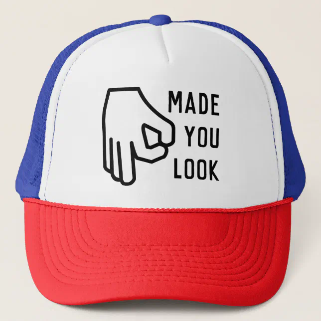 Simple Made You Look Hand Gesture Circle Trucker Hat | Zazzle