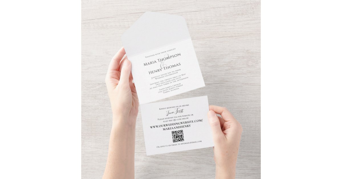 Simple Minimalist Wedding QR Code Guest Addressed All In One Invitation ...