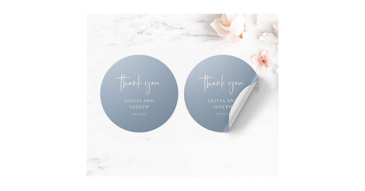Simple Modern and Minimalist | Dusty Blue Wedding Classic Round Sticker ...