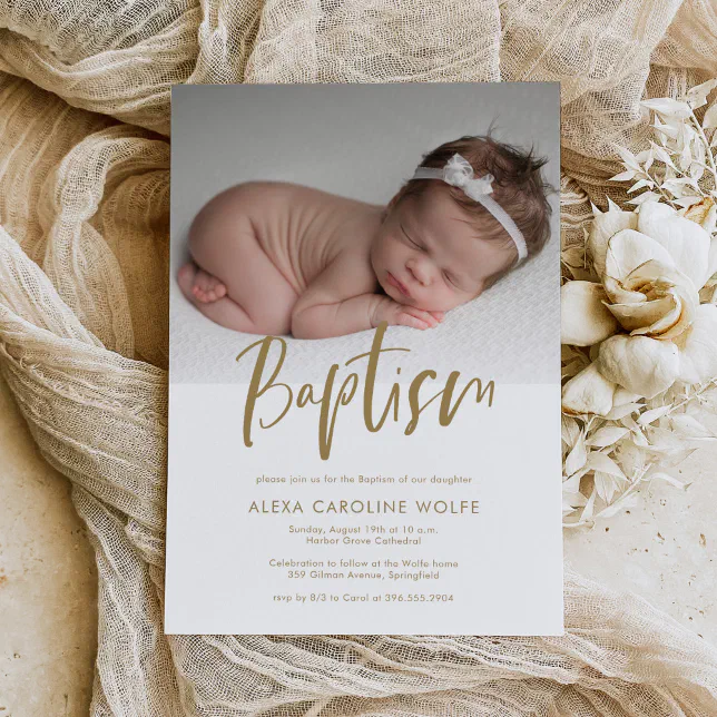Simple Modern Calligraphy Baptism Photo Invitation | Zazzle