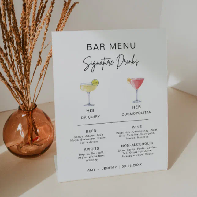 Simple Modern Cocktail Signature Drink Bar Menu Pedestal Sign | Zazzle