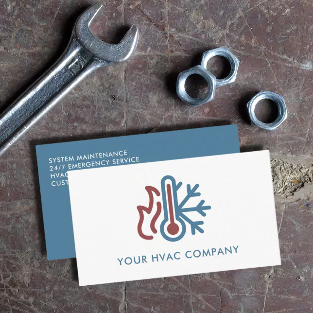 Simple Modern Logo AC Heat Professional HVAC Business Card | Zazzle