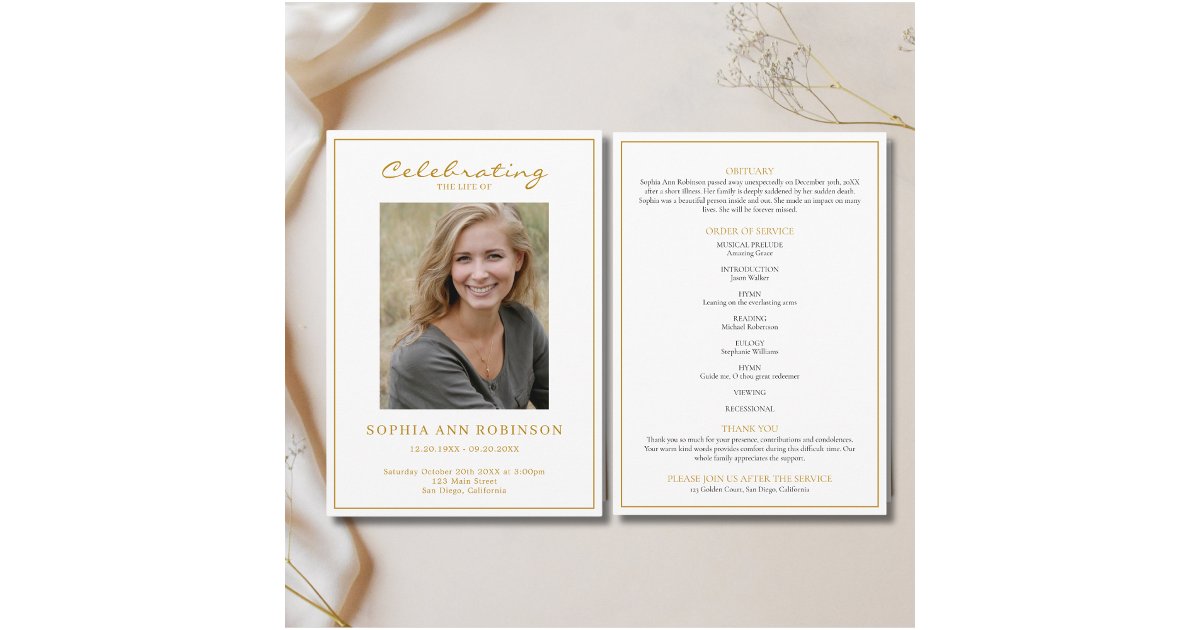 Simple Photo Funeral Memorial Order Of Service Program | Zazzle