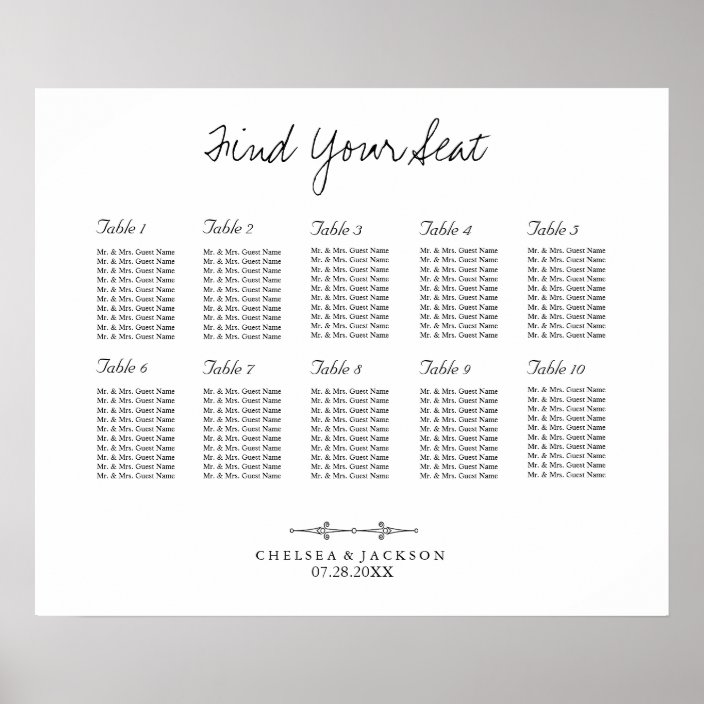 Simple Seating 10 Table Chart | Zazzle.com.au