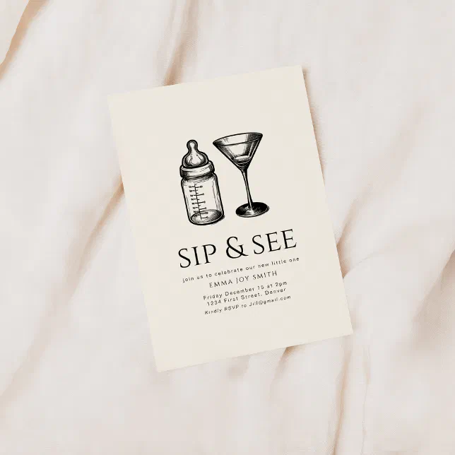 Simple Sip and See Baby Shower Invitation | Zazzle