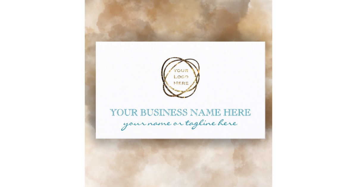 Simple Turquoise White Add Business Logo Custom Business Card | Zazzle