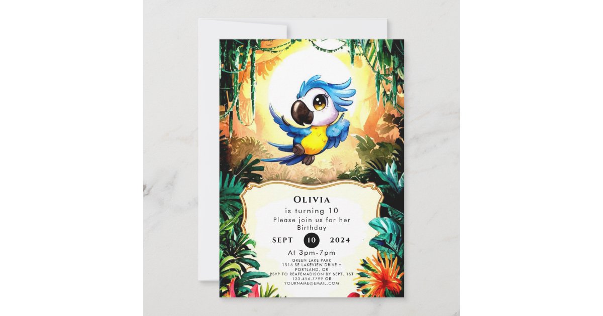 Simple Watercolor Parrot Birthday Invitation | Zazzle