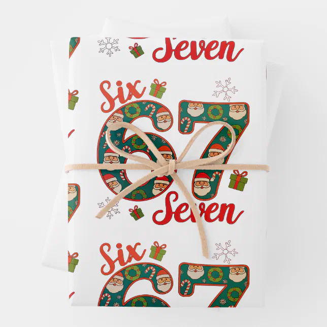 Six Seven 67 6 7 Meme Christmas Xmas Santa Hat Wrapping Paper Sheet ...