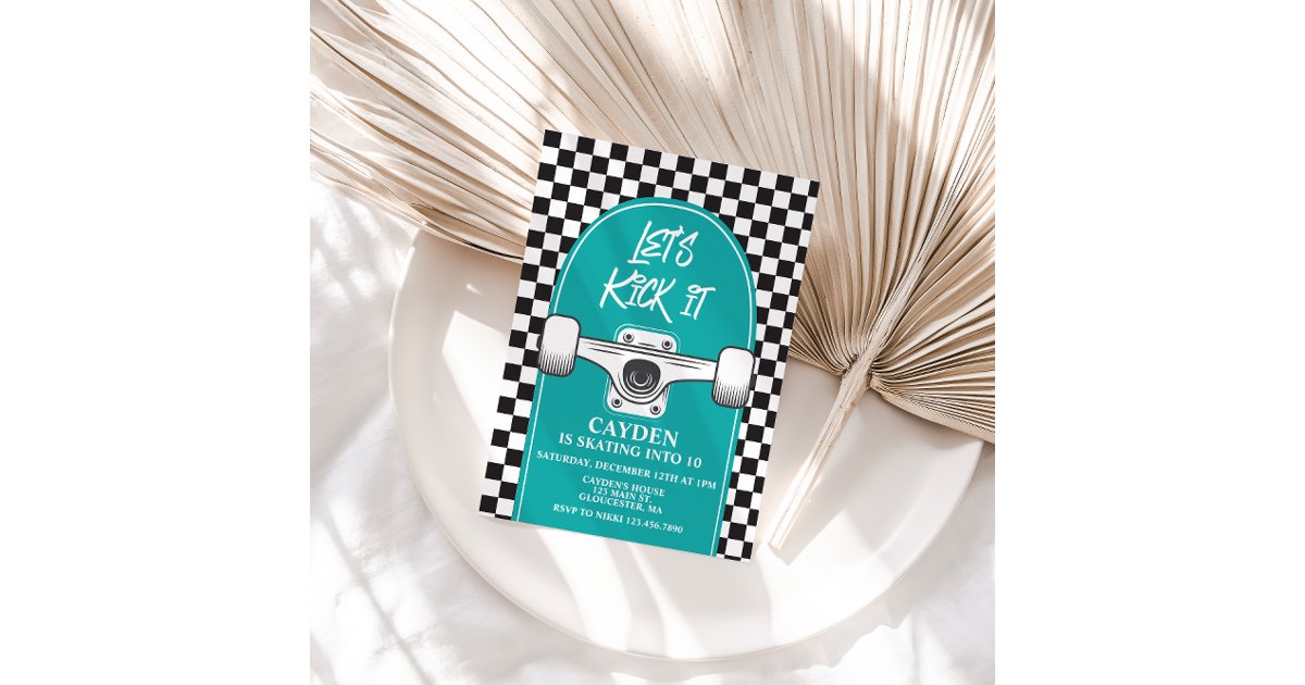 Skateboard Let's Kick It Birthday Invitation | Zazzle