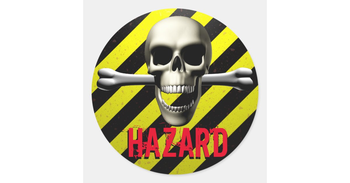 Skull Hazard Warning Classic Round Sticker | Zazzle