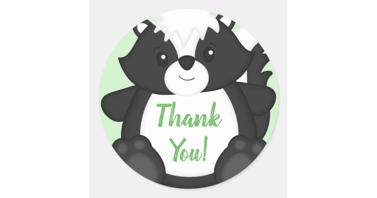 Skunk Baby Shower Green Classic Round Sticker | Zazzle
