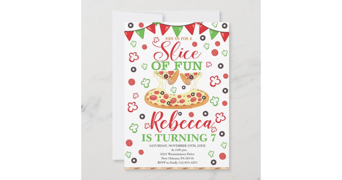 Slice of Fun Birthday, Pizza Birthday Party Invitation | Zazzle