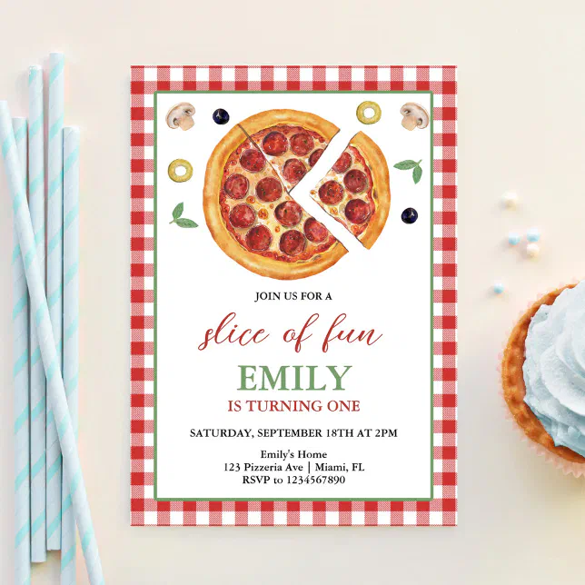 Slice of Fun ONE Pizza Party Birthday Invitation | Zazzle