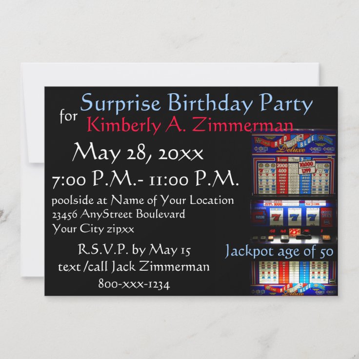 Slot Machine Surprise Birthday Party Invitation | Zazzle
