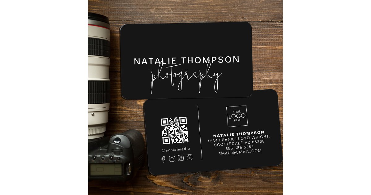 Small Business Cool QR Code With Logo Photography Business Card | Zazzle
