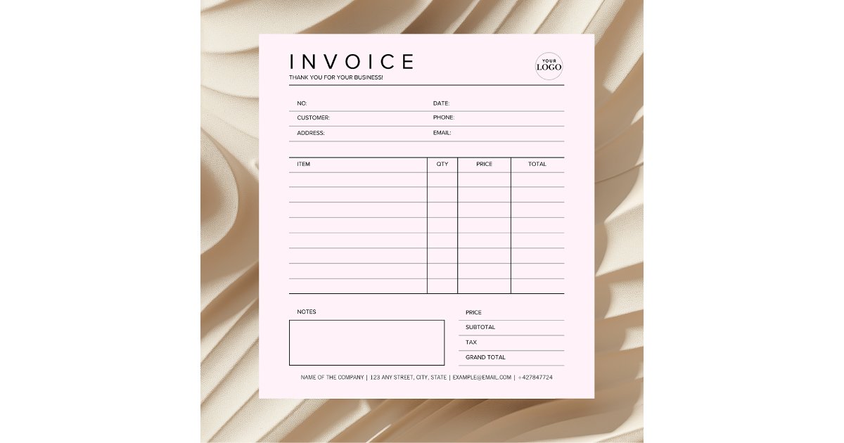 Small Business Pink Invoice Minimalist Receipt Notepad | Zazzle