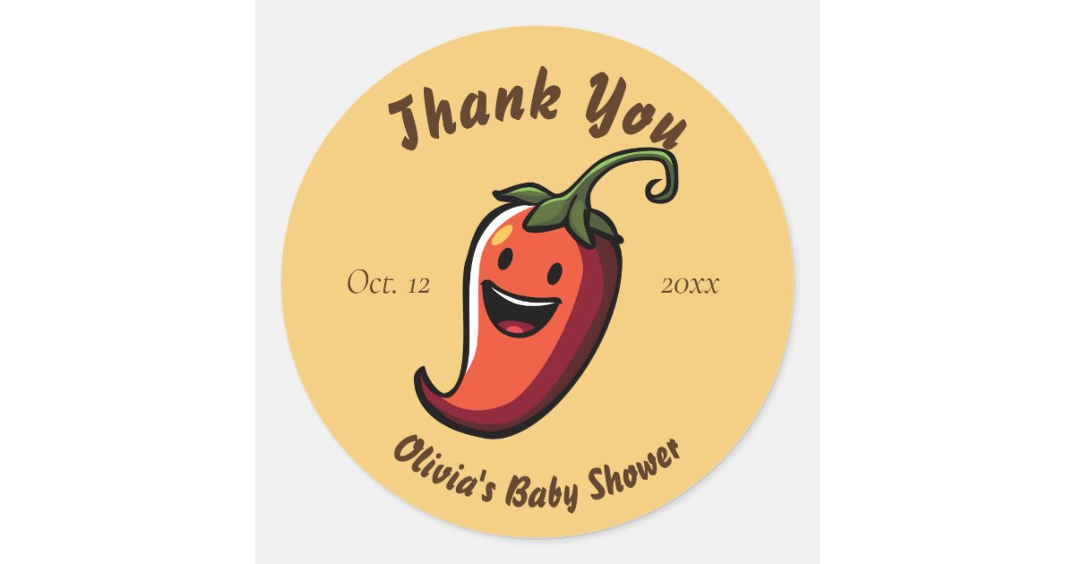 Smiling Chilli Pepper Baby Shower Thank You Classic Round Sticker | Zazzle