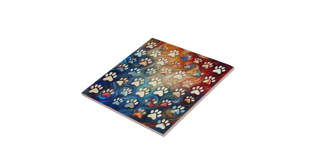 Smooth texture and intricate canine dog paw print ceramic tile | Zazzle