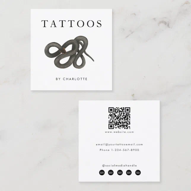 Snake Tattoo Artist Custom Social Media QR Code Square Business Card ...