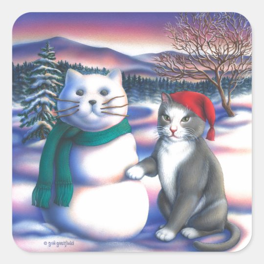 Snow Cats Square Sticker | Zazzle.com.au