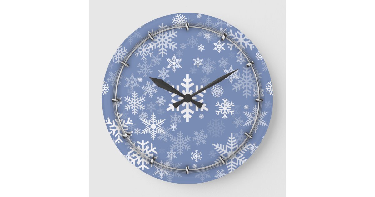 Snowflakes Graphic Customize Color Background on a Large Clock | Zazzle
