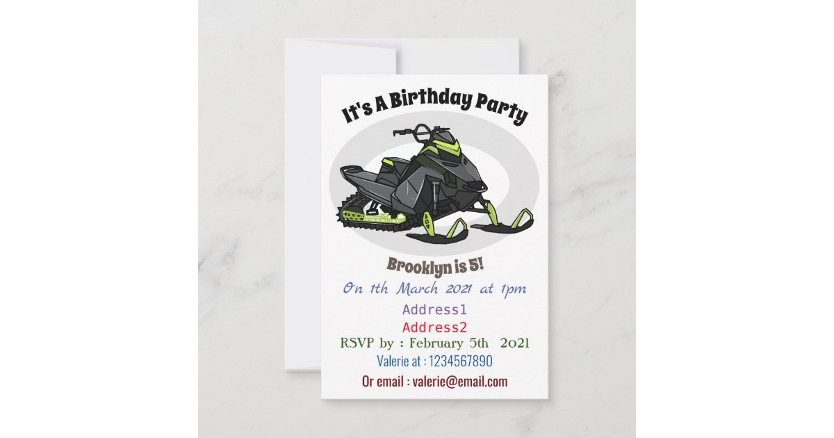 Snowmobile cartoon illustration invitation | Zazzle