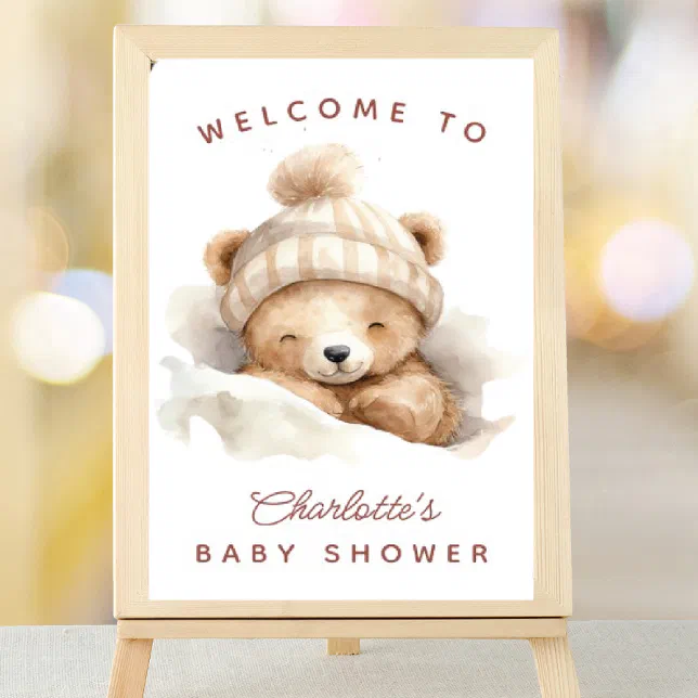 Snuggle Up Bear Baby Shower Welcome Sign | Zazzle