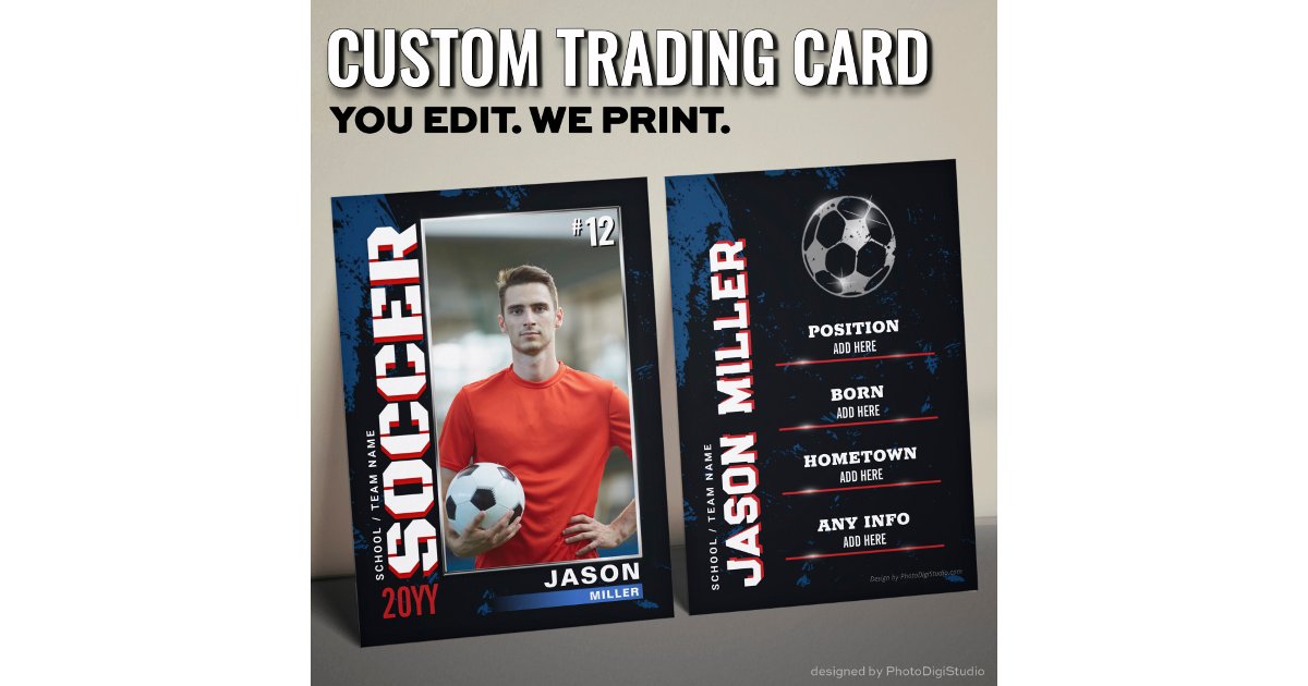 Soccer Trading Card, Soccer Player Card Black Gold | Zazzle