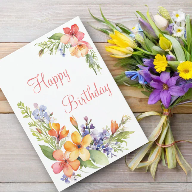 Soft Pastel Watercolor Spring Flowers Birthday Card | Zazzle