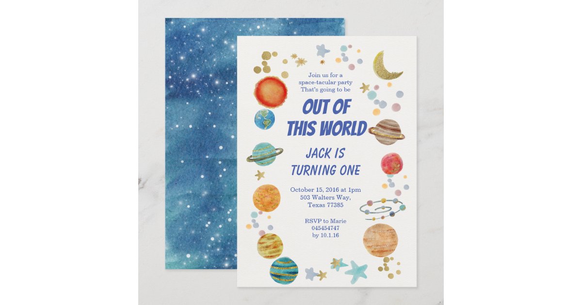 Solar System Watercolor BIrthday Party Invitation | Zazzle