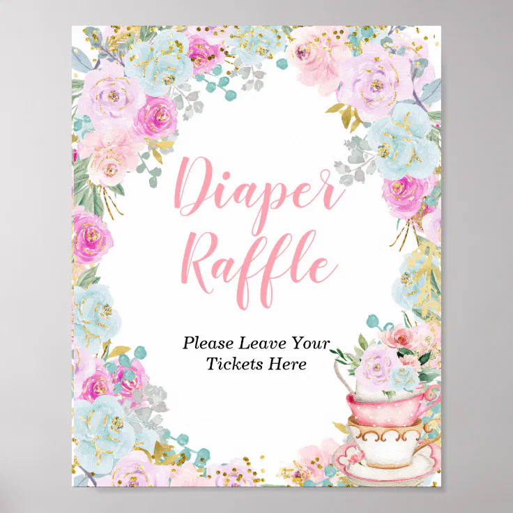 Something Sweet is brewing Tea Party Diaper Raffle Poster | Zazzle