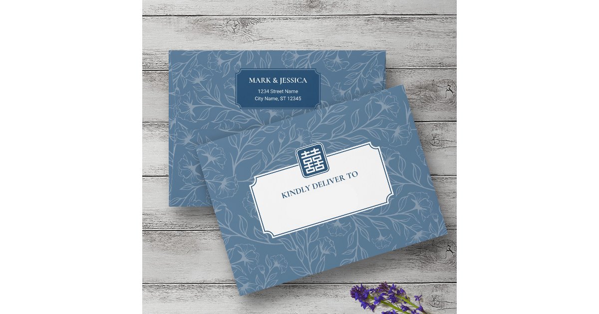 Song Hy Vietnamese Greyish Blue Wedding Invitation Envelope | Zazzle