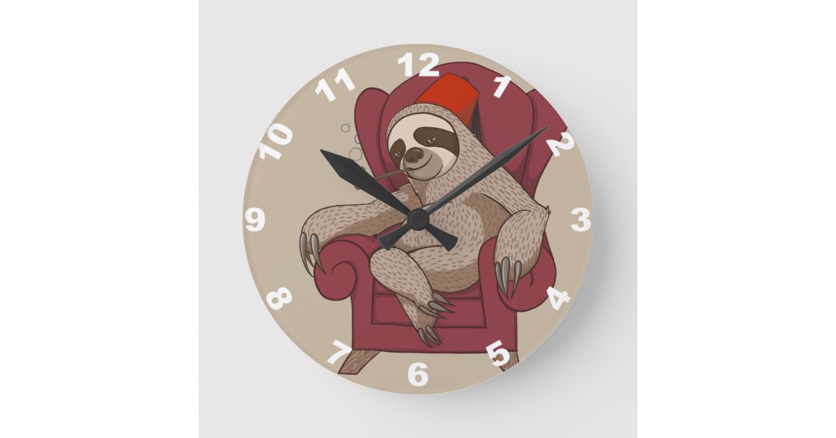Sophisticated Three Toed Sloth Round Clock | Zazzle