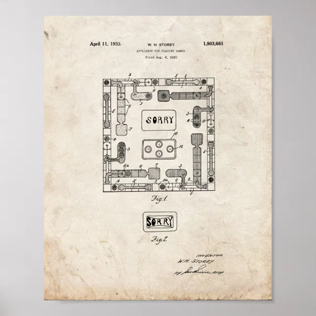 Sorry Board Game Patent - Old Look Poster | Zazzle