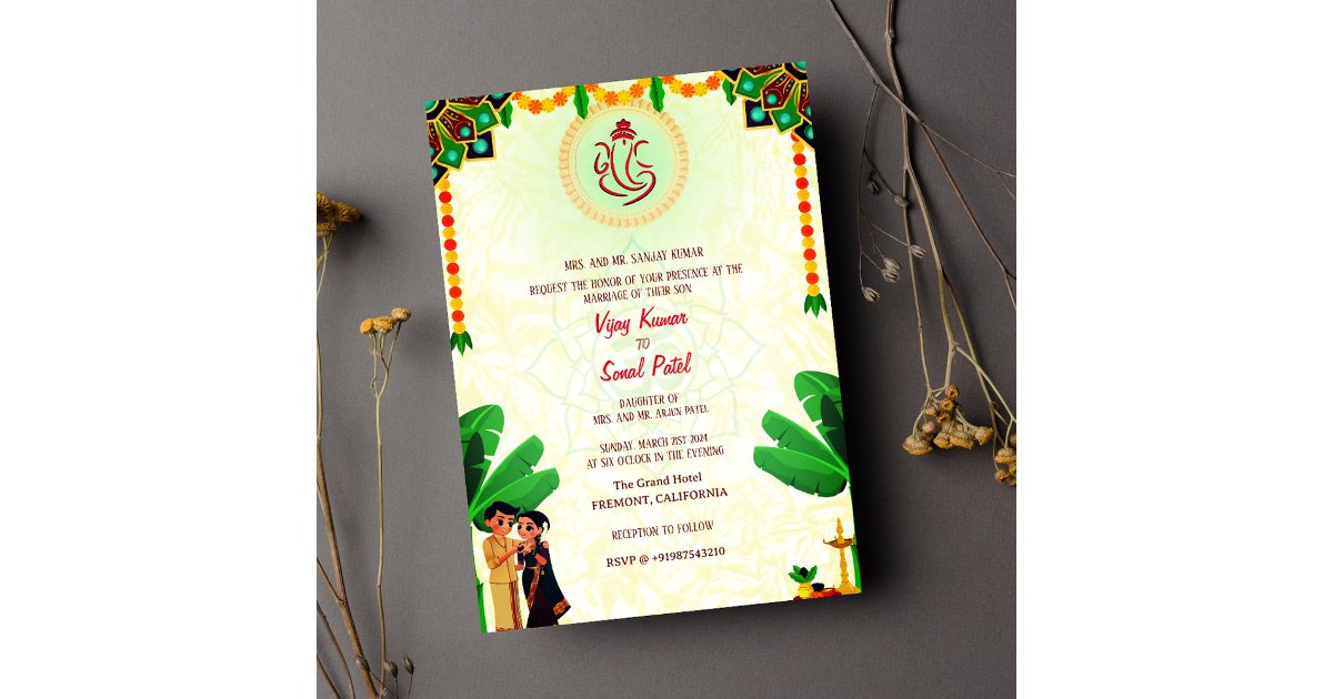 South Indian Hindu Wedding Ganesha and Banana Tree Invitation | Zazzle