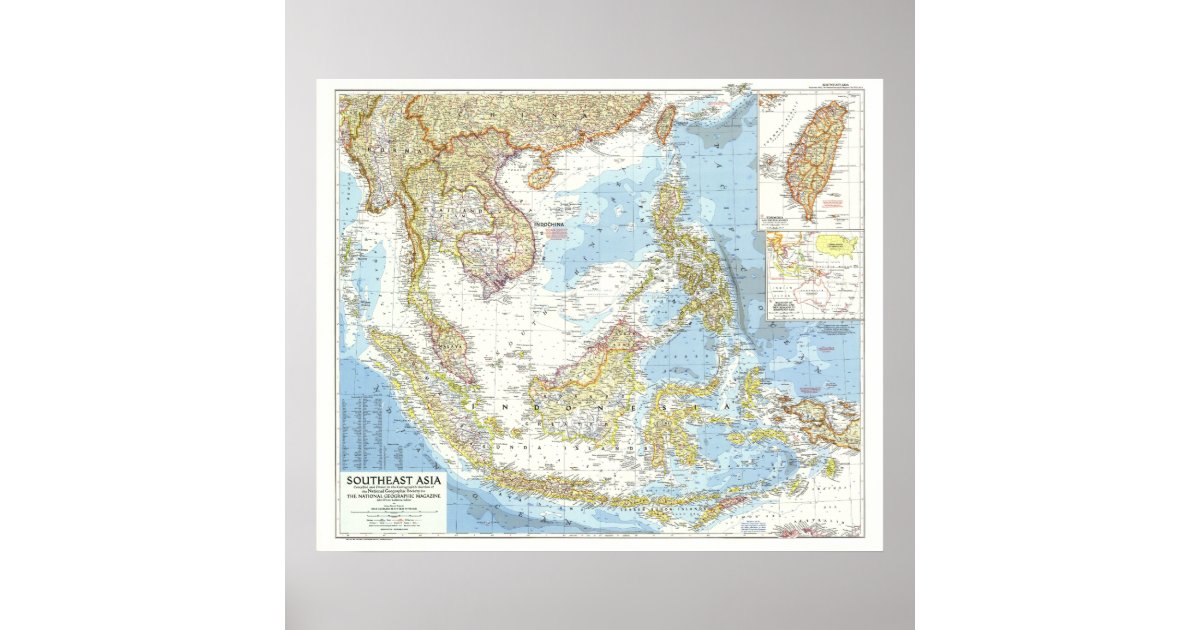 " Southeast Asia: 1955 Detailed MAP ... Poster | Zazzle