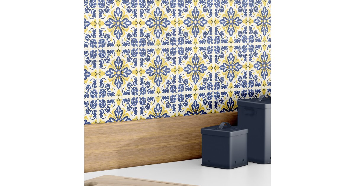 Spanish Azulejo Modern Elegant Blue Yellow Ceramic Tile | Zazzle
