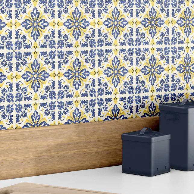 Spanish Azulejo Modern Elegant Blue Yellow Ceramic Tile | Zazzle