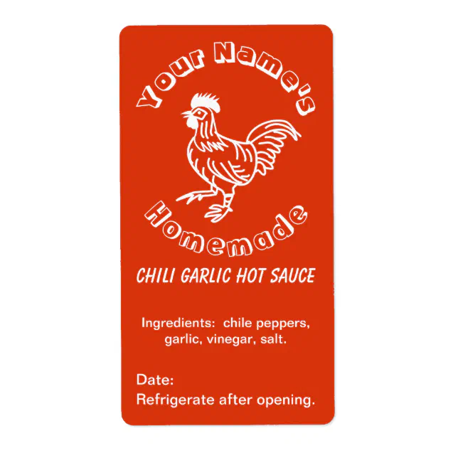 Spicy Rooster Custom Hot Sauce Labels Chilli Garli | Zazzle