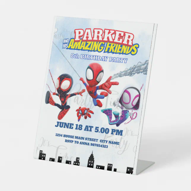 Spiderman Theme Birthday Superhero Spider Party Pedestal Sign | Zazzle